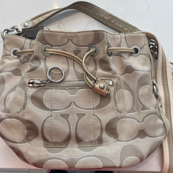 Coach | Bags | Coach Poppy Signature Lurex Cinch Pouch Crossbody ...